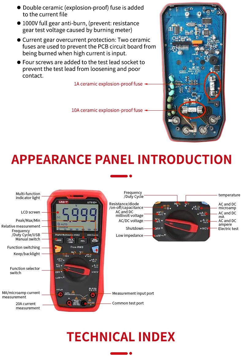 Generic UNI-T UT61E+ UT61B+ UT61D+ 1000V True RMS Digital Multimeter ...