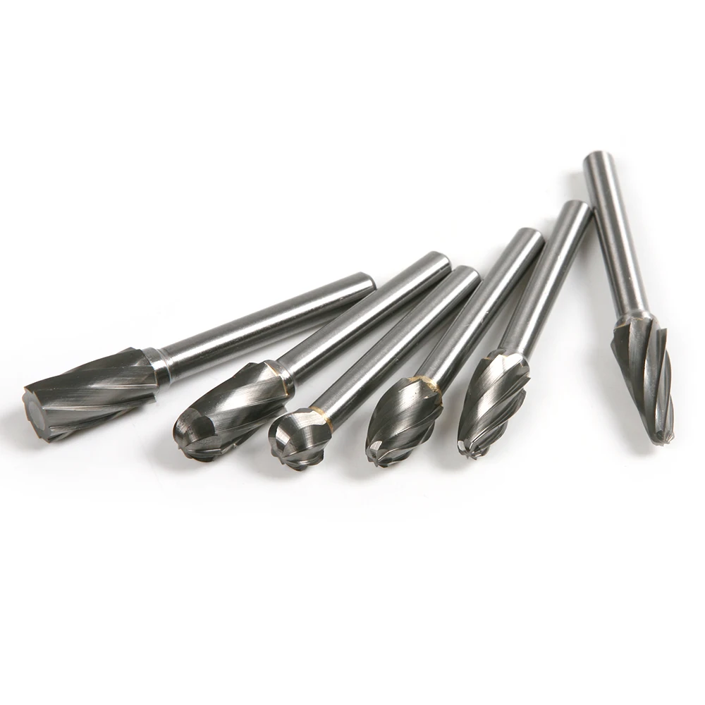 6Pcs 6 Types 6X10mm Tungsten Carbide Rotary Files Set 8 Edges Coarse ...