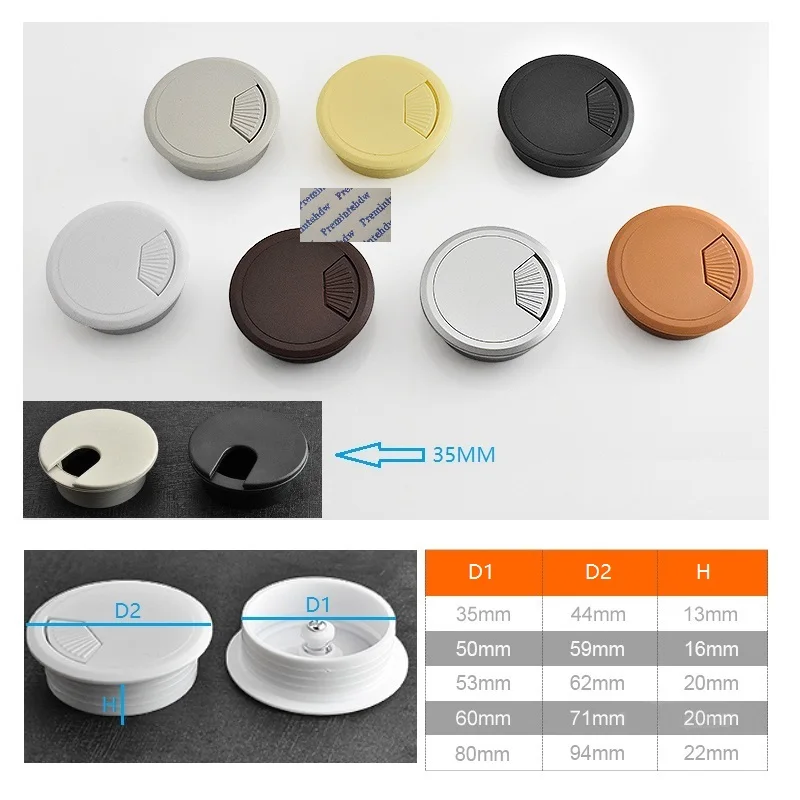 100Pcs Plastic 35 50 53MM Round Desk Table Desktop Cable PC Grommet ...