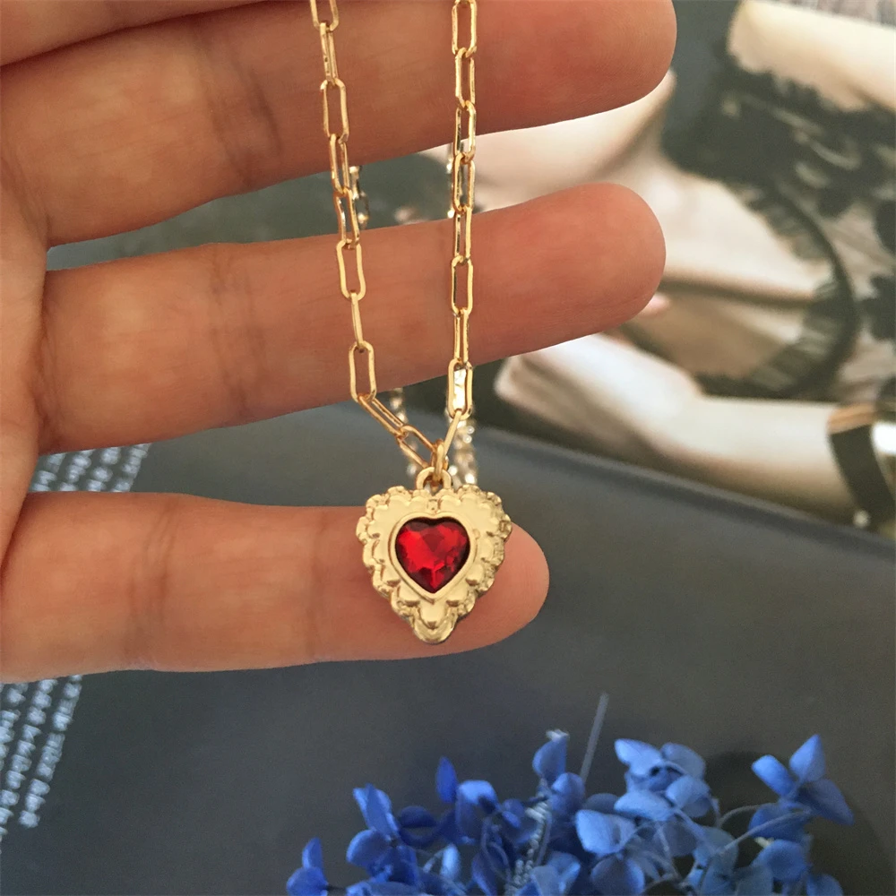 Gold Necklace With Red Stones