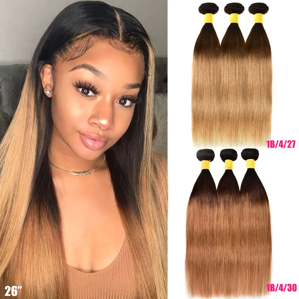 Mechones de pelo liso ombré, extensiones de cabello humano brasileño ...