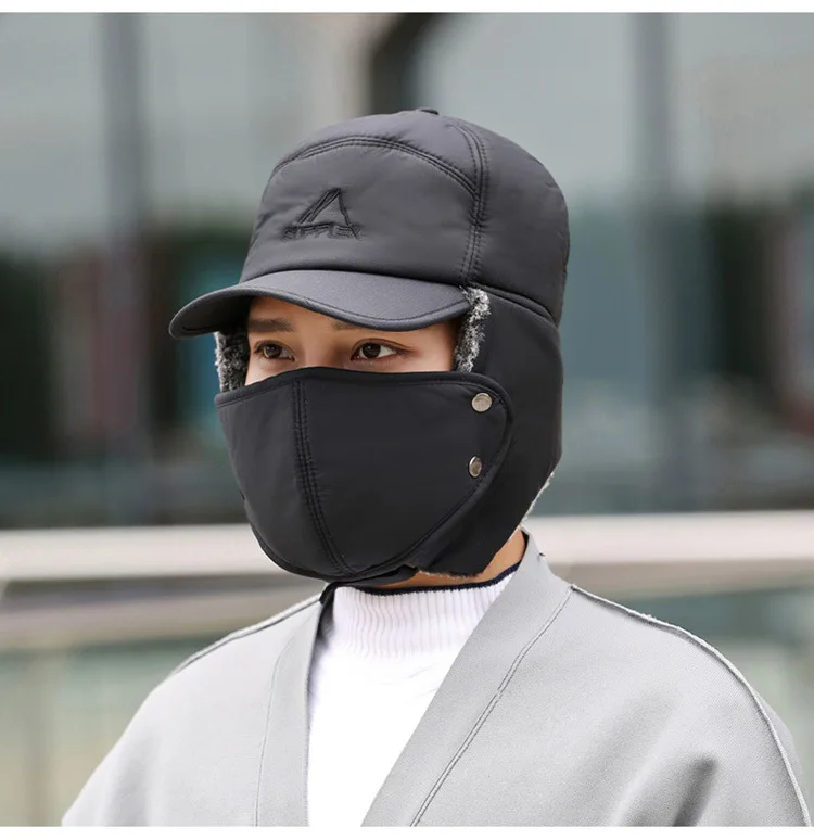 겨울 모피 따뜻한 방풍 모자 남성 및 여성용 레이펭 모자 봄버 인조 모피 귀 플랩 모자 검정색 스키 트루퍼 트랩퍼 차가운