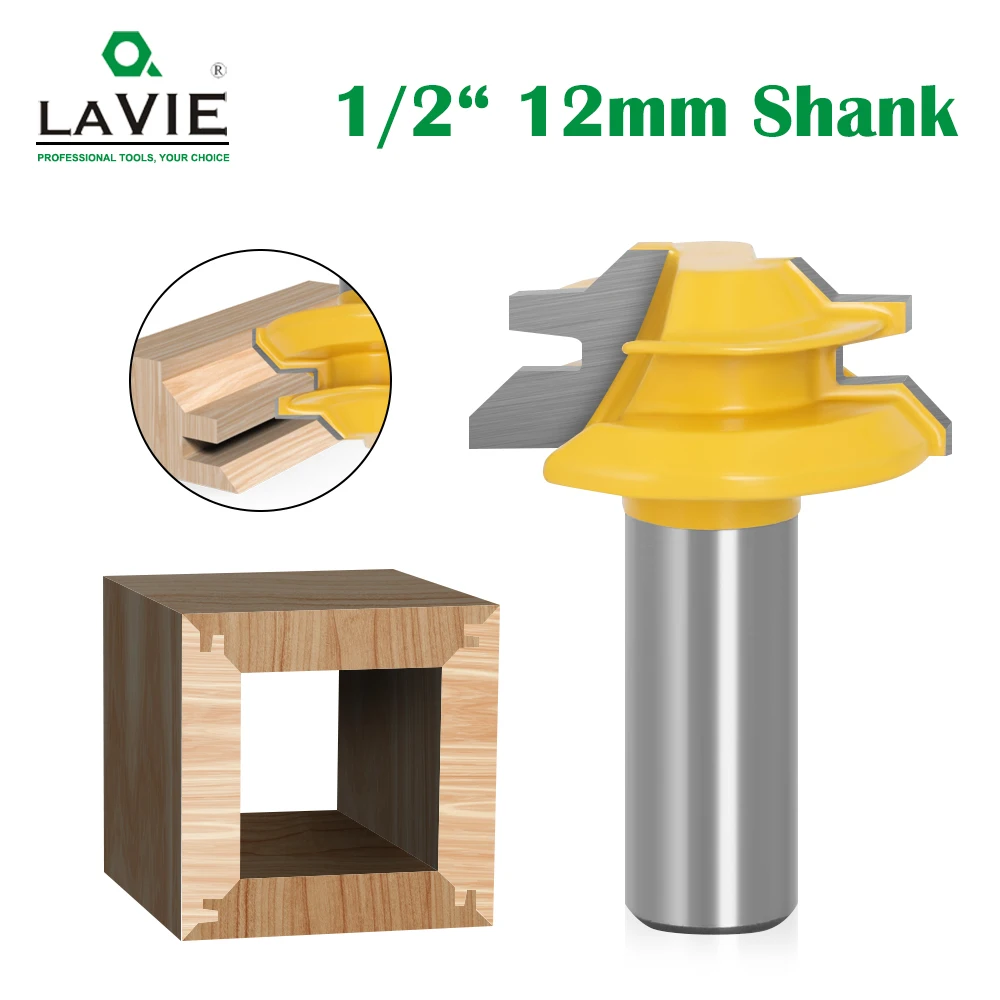 LAVIE 1pc 12MM 1/2" Shank 45 Degree Lock Miter Router Bit 1/2 Stock ...
