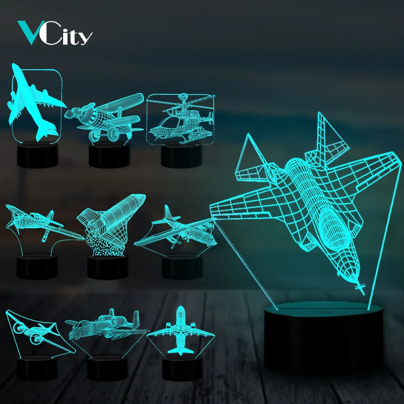 VCity Aircraft Series 3D Lamp USB LED Nightlight Helicopter Modelling ...
