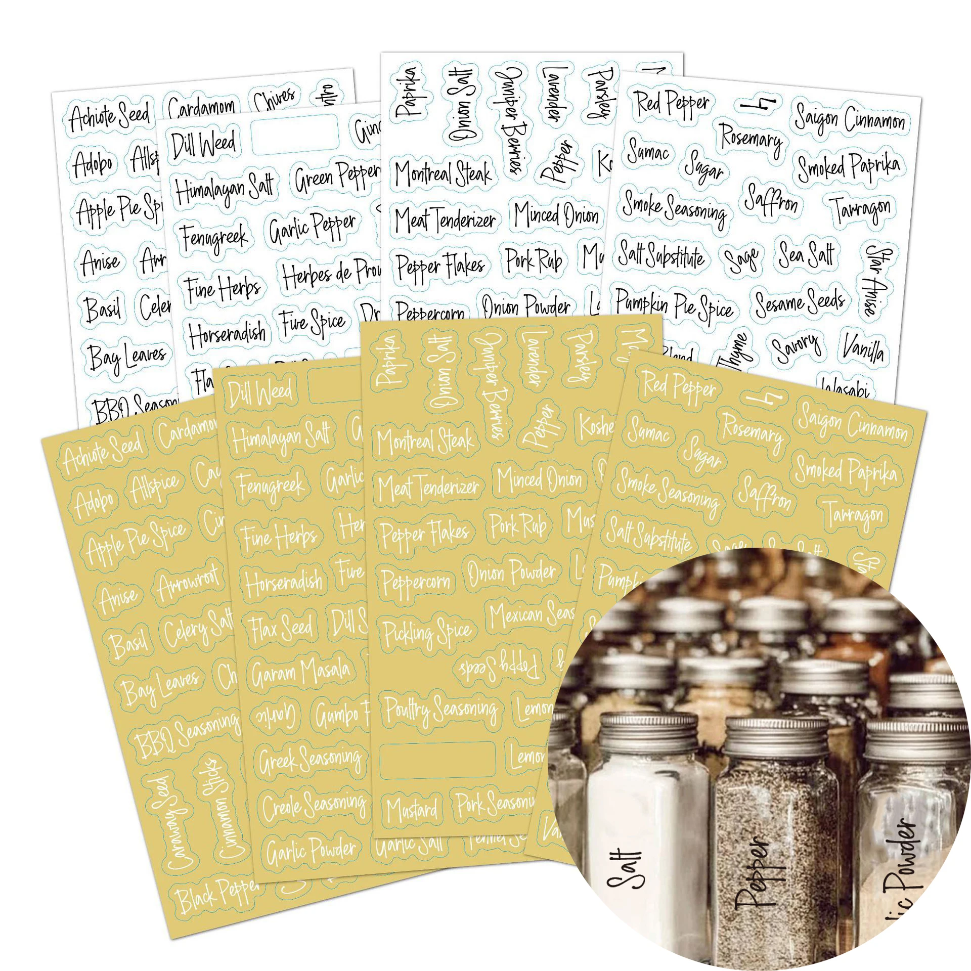 276PCS/SET 8 Sheets Clear Stickers Spice Kitchen Sort Condiment Marker ...