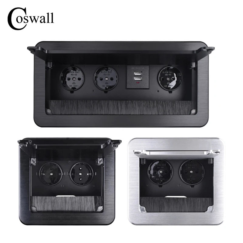 Coswall Black All Aluminum Metal Body Double Eu Power Outlet Table ...