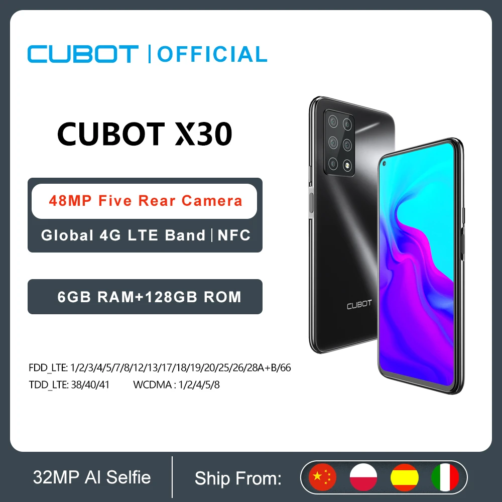 Cubot X30 Smartphone 6GB RAM+128GB ROM 48MP Five Camera 32MP Selfie NFC ...