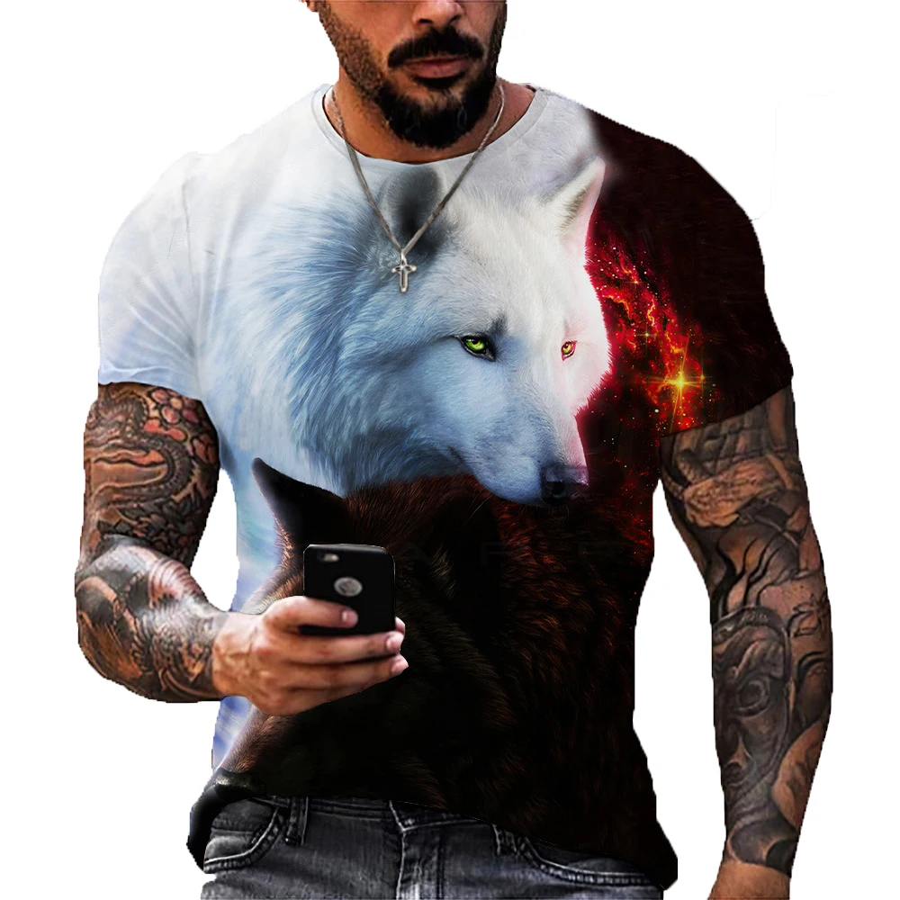 Camisetas con estampado de lobo para hombres, camisa de manga corta con ...
