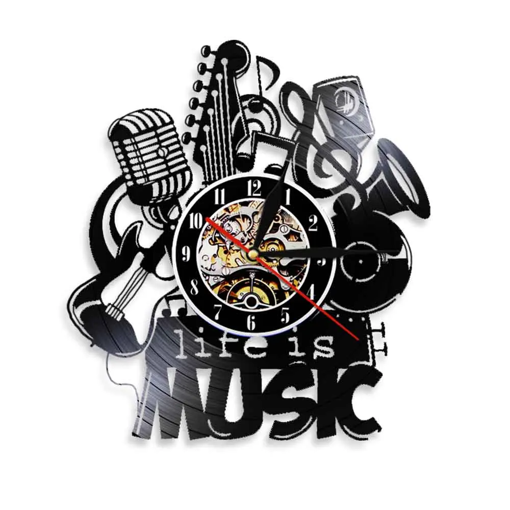 Life-Is-Music-Vintage-Vinyl-Record-Wall-Clock-Antique-Musical-Clock-3D ...