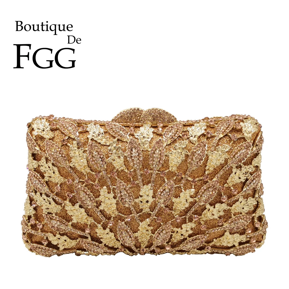 Boutique De Fgg Elegant Champagne Crystal Flower Women Minaudiere ...