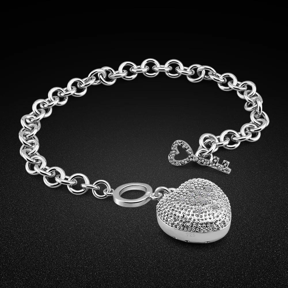 New Girls Silver Jewelry 925 Sterling Silver Bracelet Heart Pendant ...