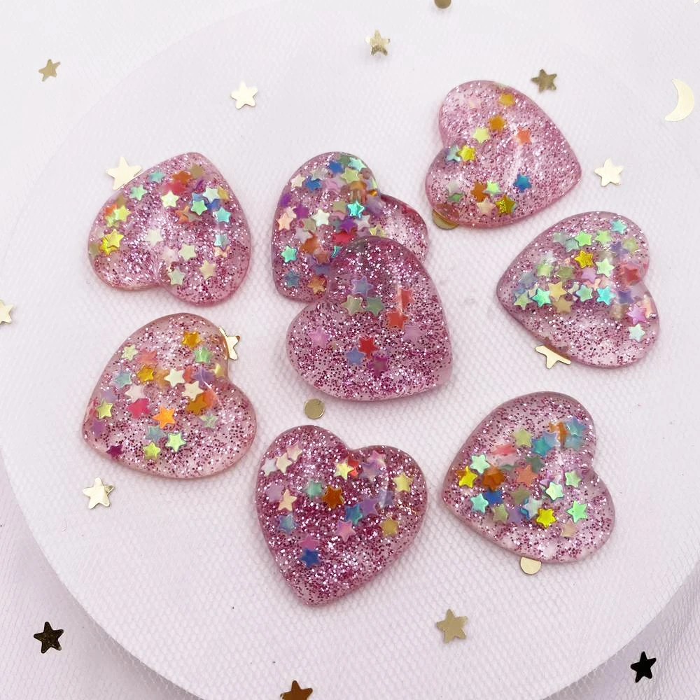 12Pcs Shiny Resin 20mm Heart Colourful Star Gem Flatback Rhinestone ...