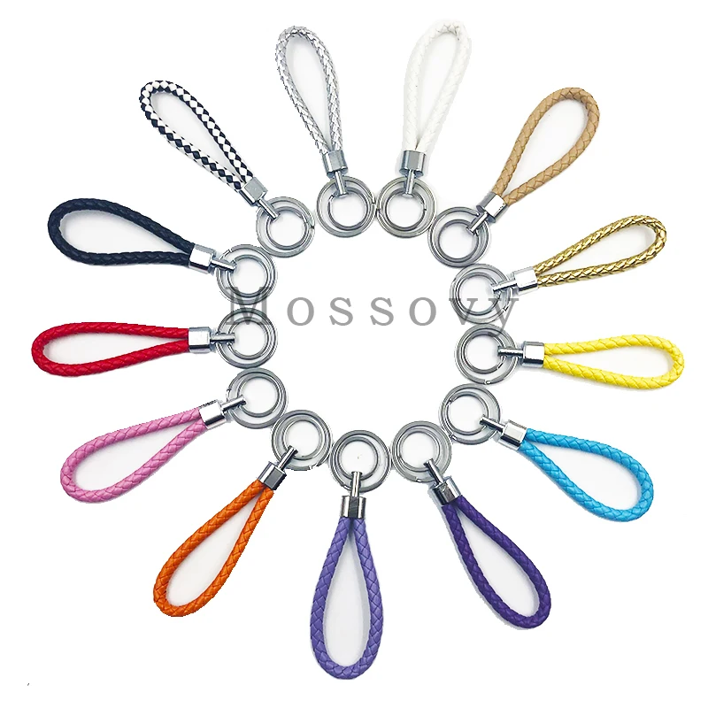 12 Color Handmade Leather Rope Woven Keychain Metal Key Rings Key ...