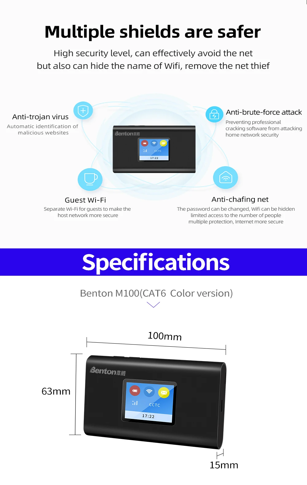 Benton M100 Unlock Portable Wireless Router Modem 4G+ Lte Cat 6 300Mbps ...