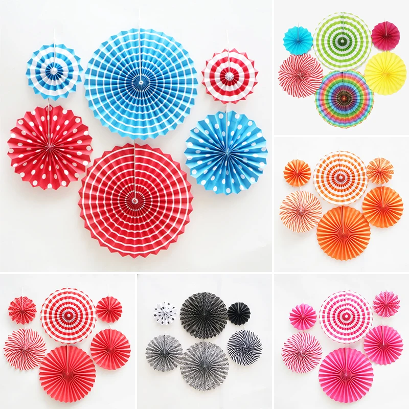 6pcs/set Handmade Paper Folding Fan 3D Drawing Flower Party Paper ...