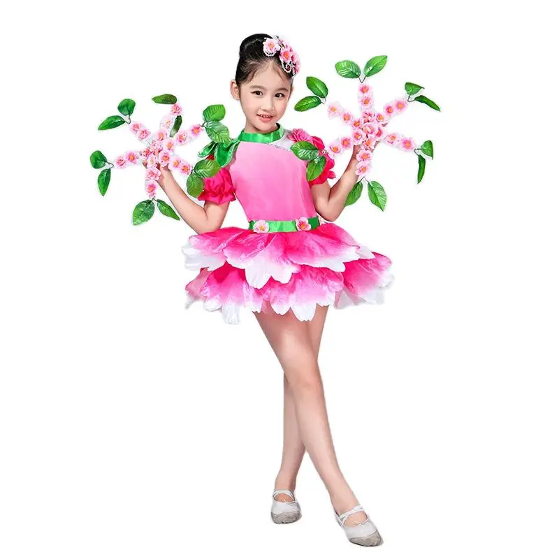 Pink Childrens Fancy Dress Flower Dancewear Girls Dance Costume Kids ...