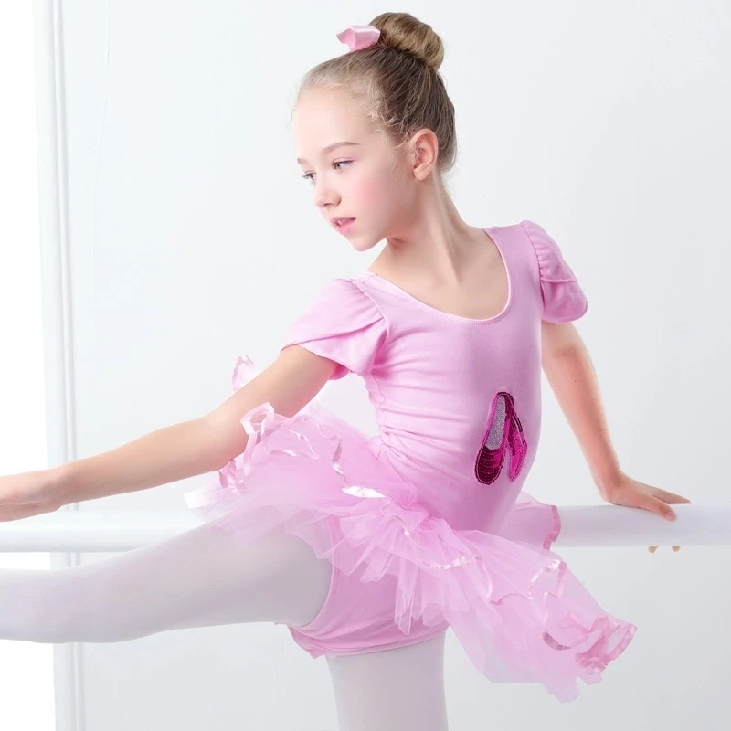 Pink Ballet Dress for Girls Kids Tutu Sequin Dance Wear Child Short ...