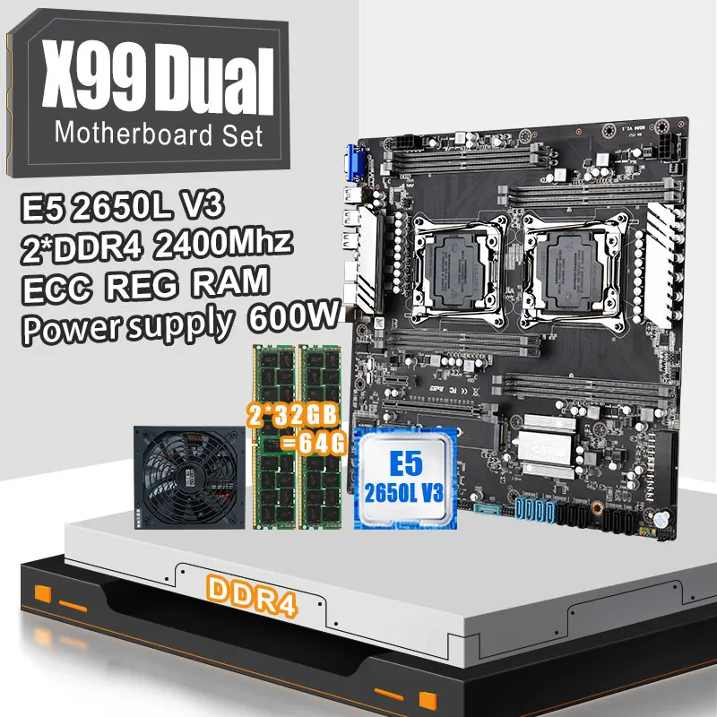 Jingsha X99 Dual Cpu Motherboard Set Lga 2011 3 With E5 2650l V3