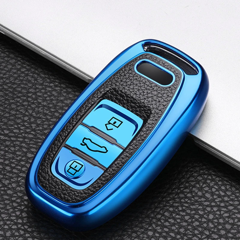 Hot TPU+Leather grain Car Remote Smart Key Cover Case Shell For Audi A1 ...