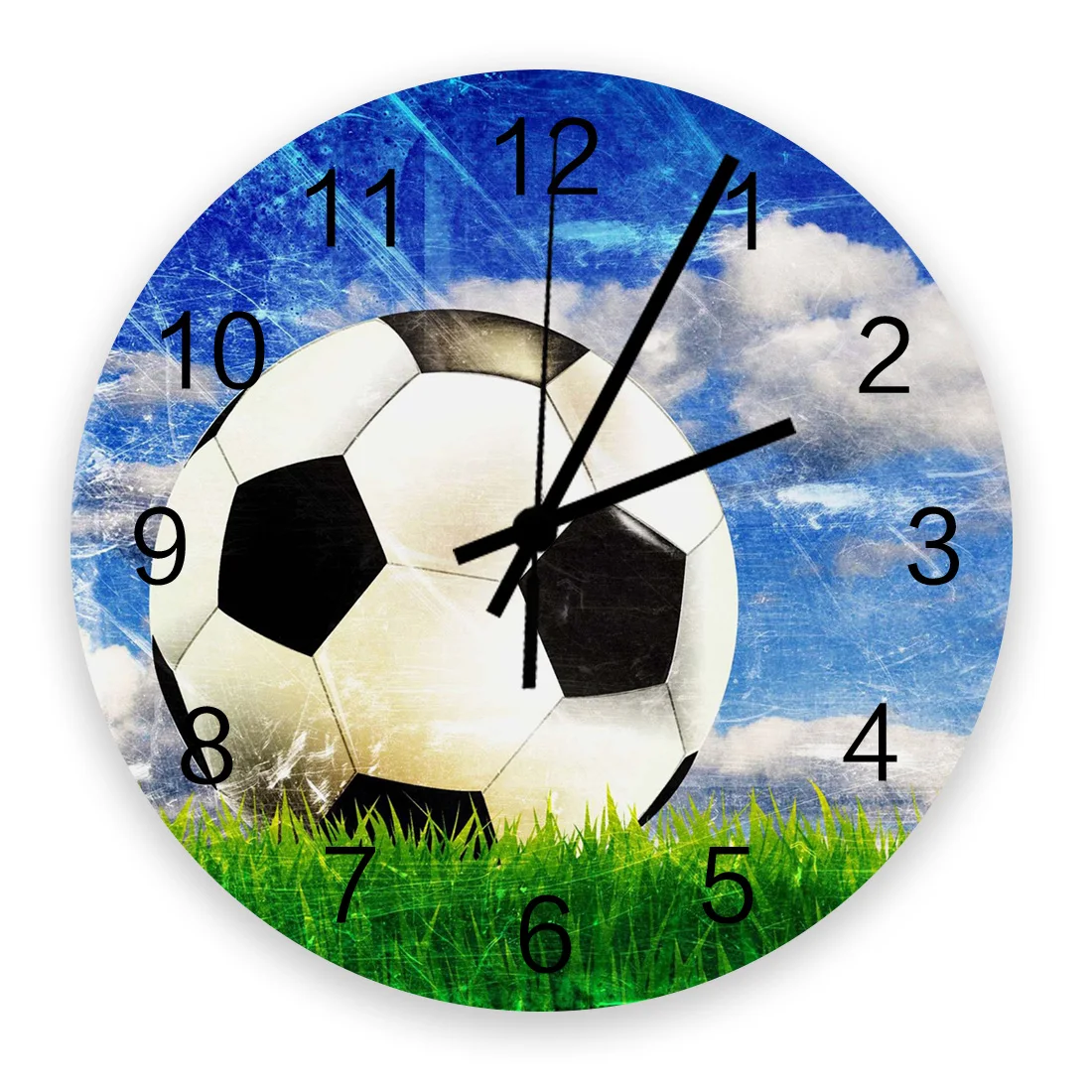 Football Sky Clouds Grass Soccer 30cm Wooden Wall Clock Modern Design ...