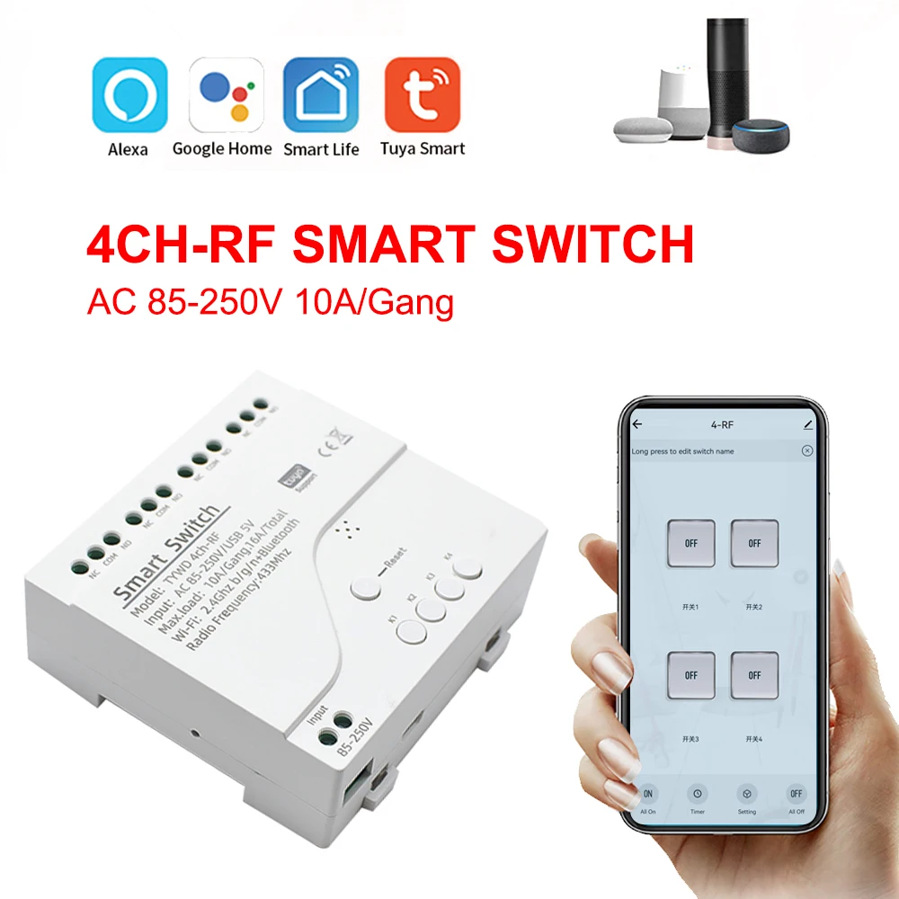 4CH-Tuya-WiFi-Smart-Home-Switch-Module-4Gang-Relay-App-Remote-Control ...