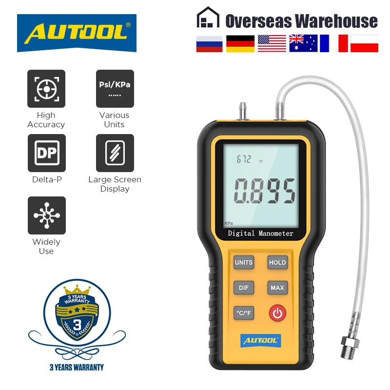 Autool Digital Differential Manometer Hand-held Air Pressure Gauge ...