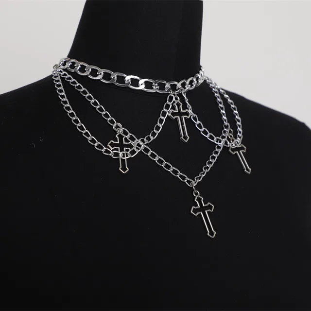 Punk Geometric Silver Color Chain Hollow Cross Pendant Necklaces For ...