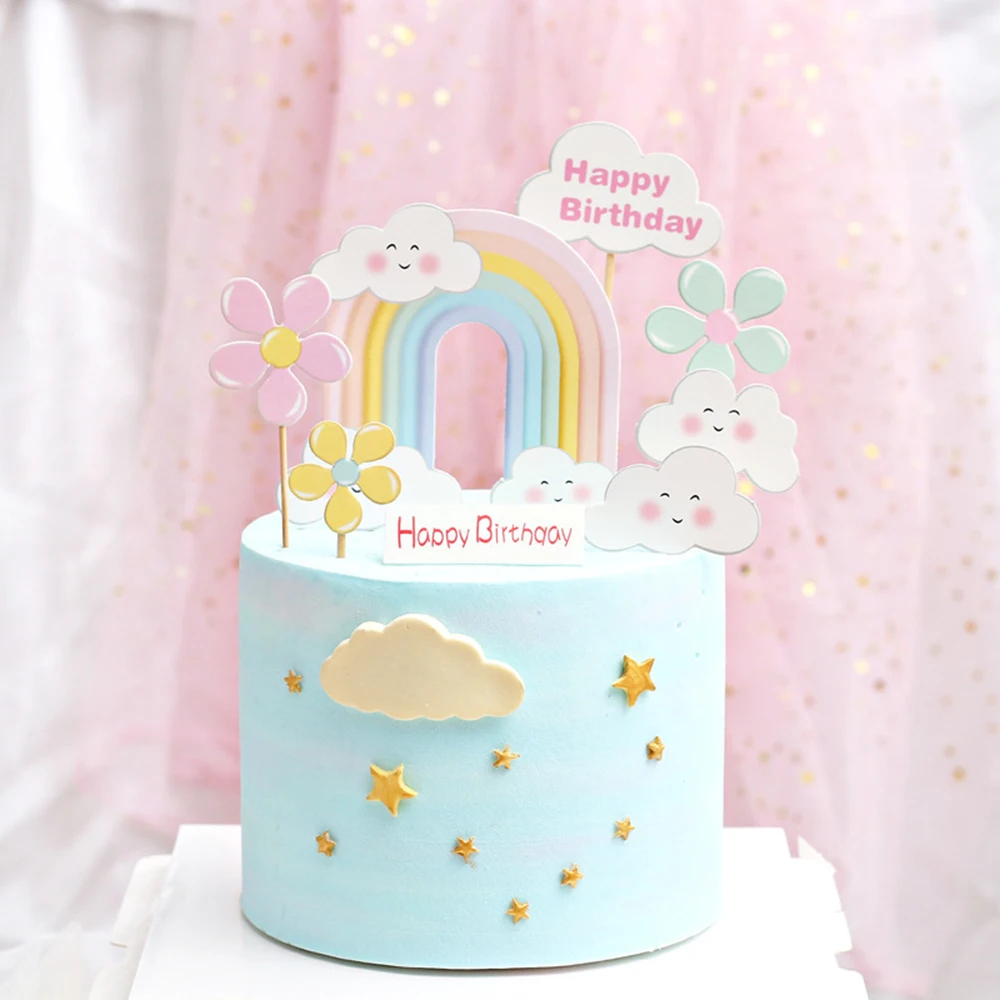 Cartoon-Cute-Cake-Topped-Rainbow-Cloud-Flower-Cake-Decorating-Supplies ...