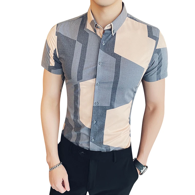 Geometric Shirt Men Fashion Casual Short Sleeve Mens Dress Social ...