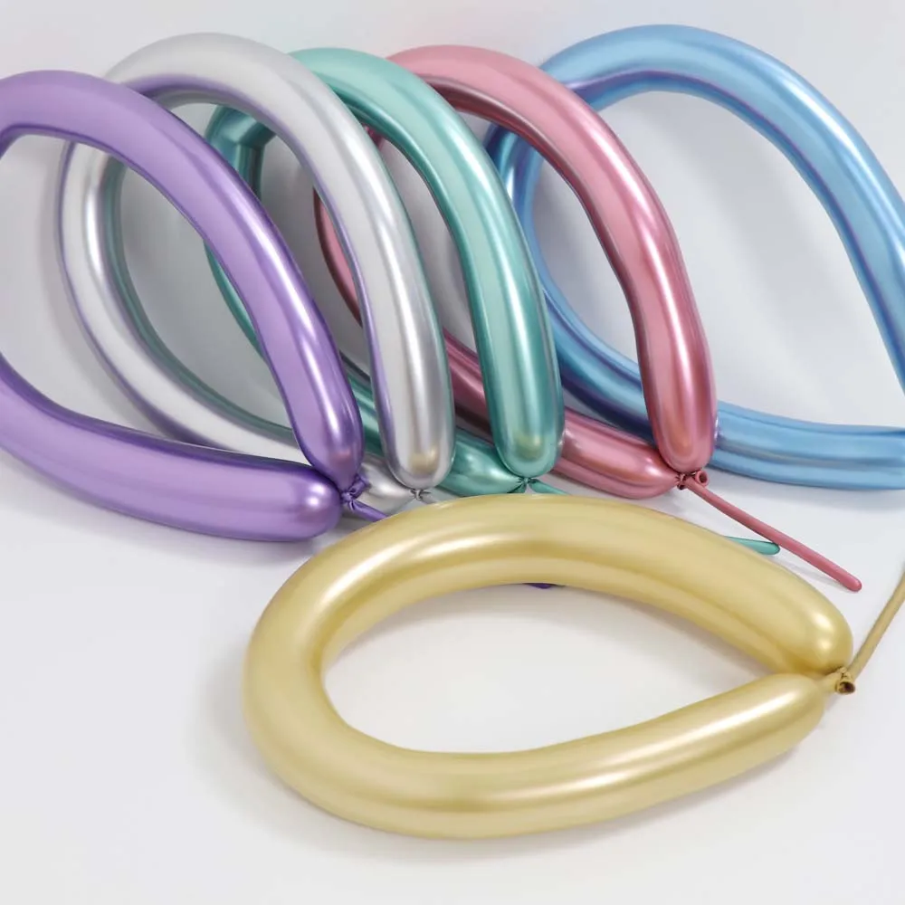 100pcs/lot Metallic Latex Balloon Long Shape Metal Chrome Magic Tying ...