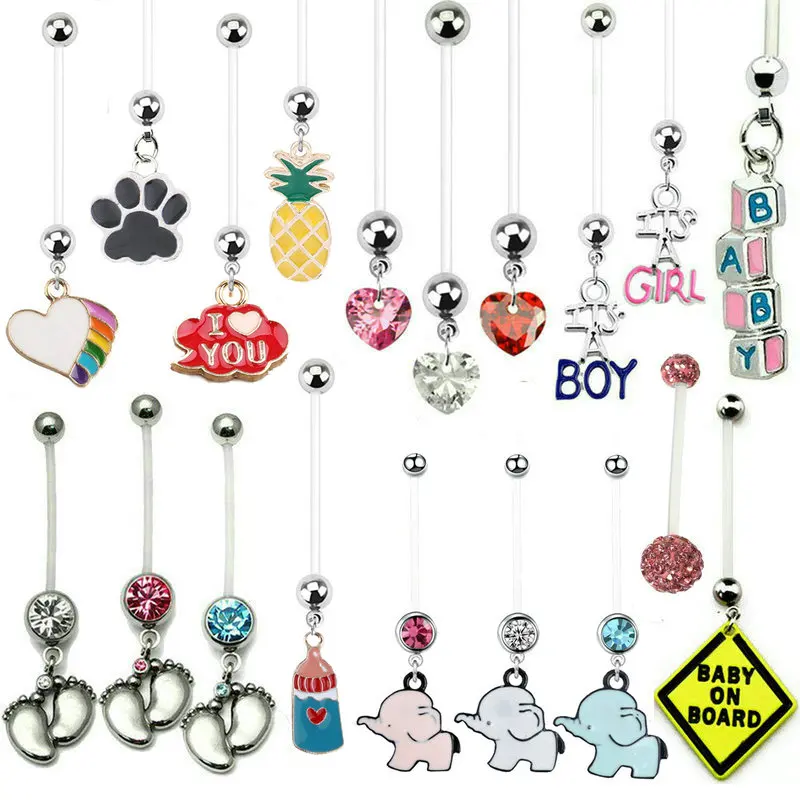 1pc-Crystal-Mix-Style-Pregnancy-Belly-Ring-Flexible-Barbell-Maternity ...