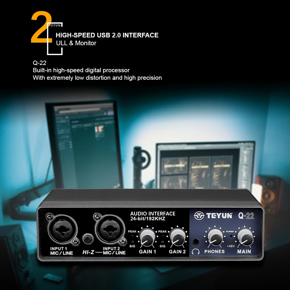 TEYUN Q22 usb sound card studio recording audio interface High fidelity ...
