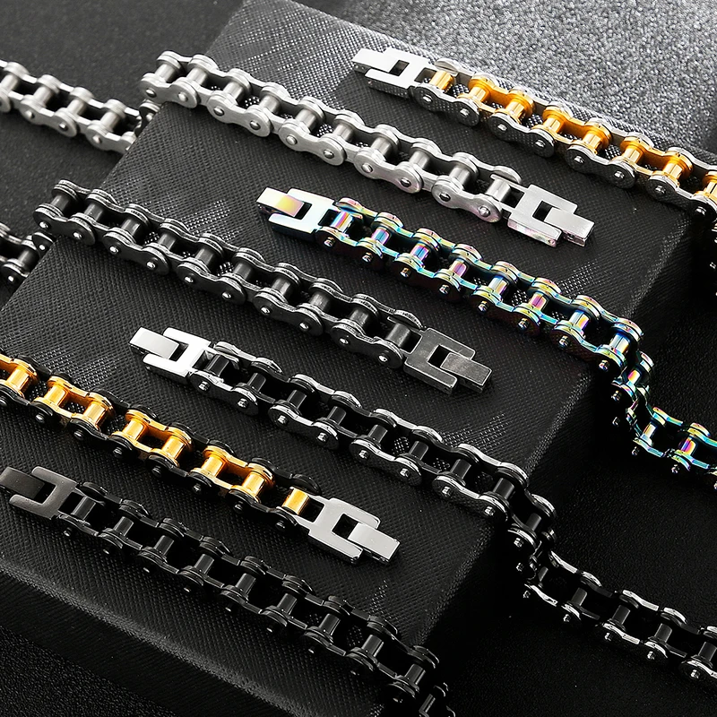 Masculine-Bike-Motorcycle-Chain-Men-s-Bracelet-of-Stainless-Steel-Two ...