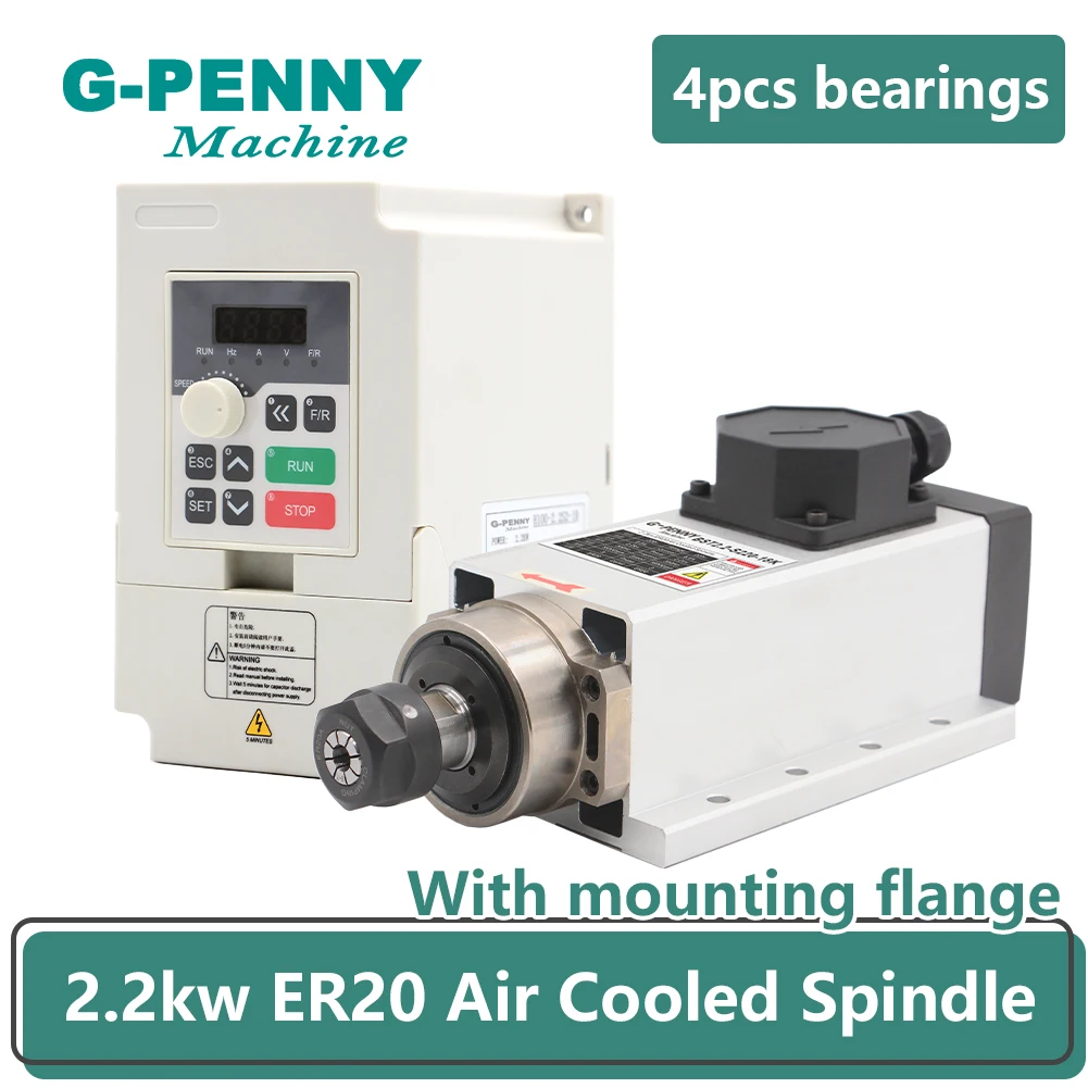 220V 380V 2.2kw ER20 CNC Air coolant spindle motor 3phase 300hz 4 ...