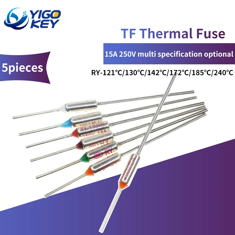 5Pcs TF Thermal Fuse RY 15A 250V Temperature 155C 157C 165C 167C 172C ...