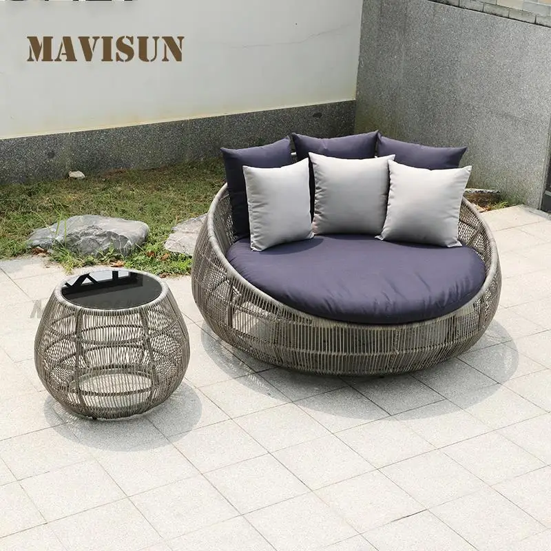 Outdoor-Rattan-Lounge-Leisure-Round-Bed-For-Balcony-Courtyard-Swimming ...