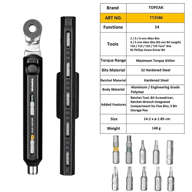 Topeak TT2586/TT2587 Bicycle Torque Wrench Set Road Bike Repairing ...