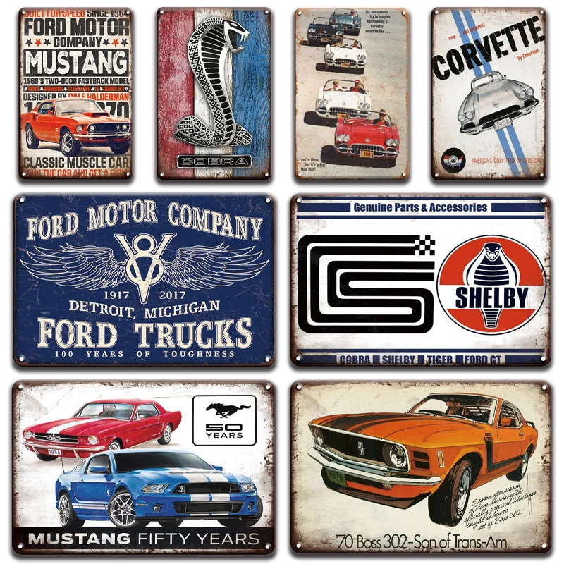 Ford Trucks Wall Stickers Metal Tin Sign Vintage Shelby Cobra Metal ...