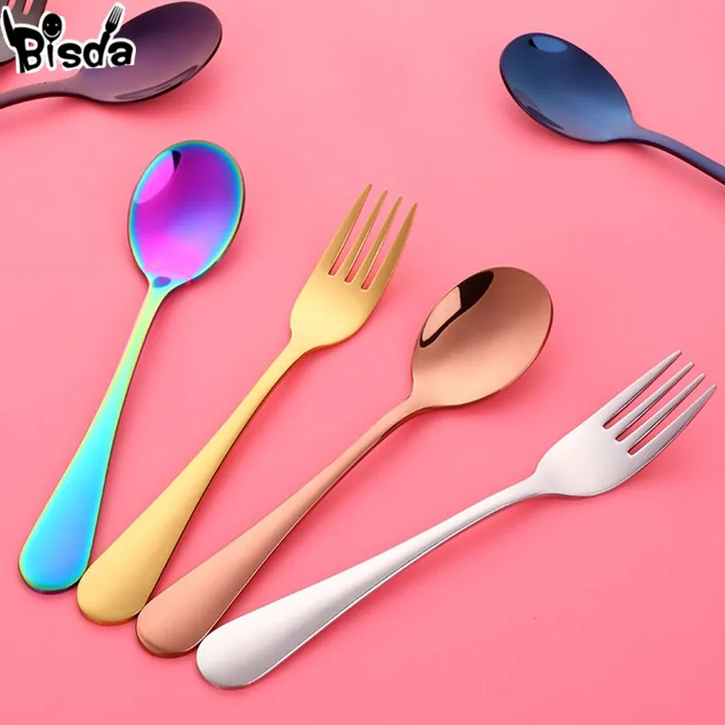 2pcs Children Dinnerware Set Portable Student Fork Spoon Set Colorful ...
