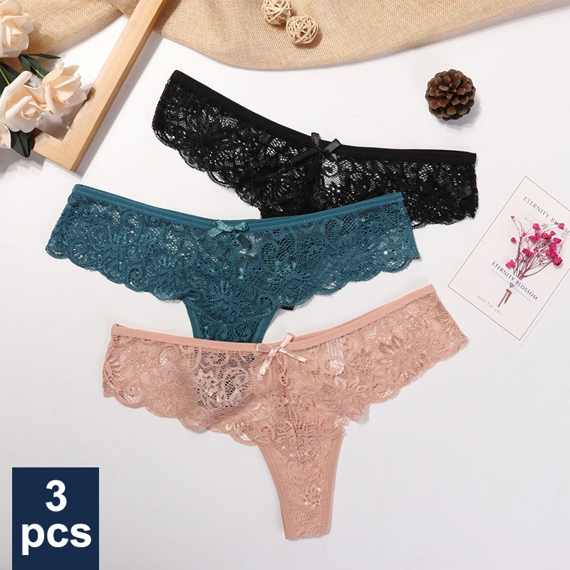 3 Pcs mutandine da donna Sexy perizoma di pizzo intimo Lingerie ...