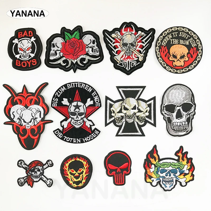 Skull Skeleton Patch Iron on Embroidered Sew Applique Fabric Badge ...
