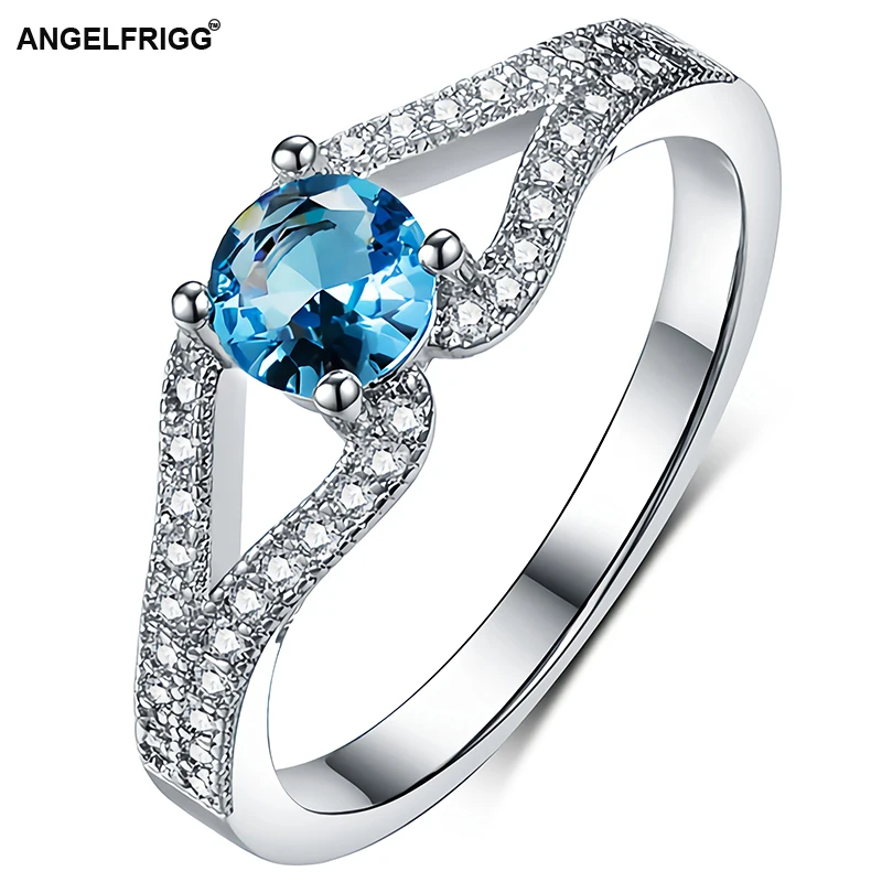 ANGELFRIGG Silver Color Women's Rings with AAA Zircon Crystal 2 Bands ...