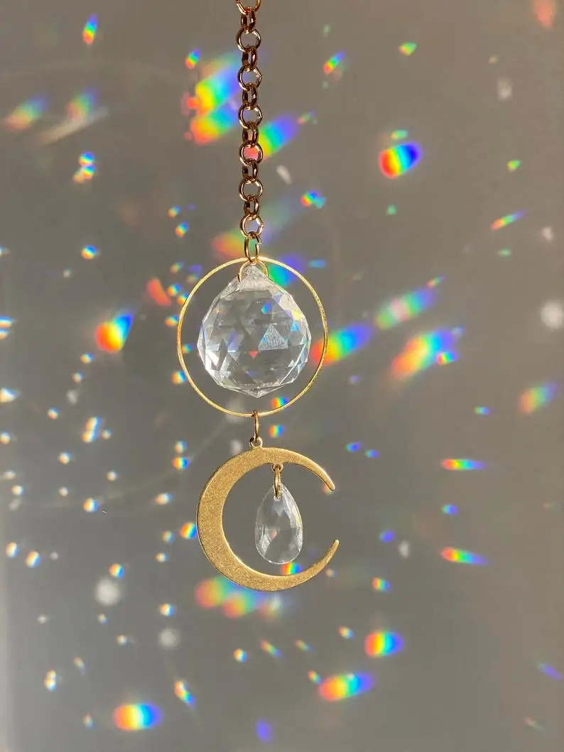 Home Décor Home & Living Rocks & Geodes Crescent Moon Suncatcher Witchy Decor Witch Aesthetic ...