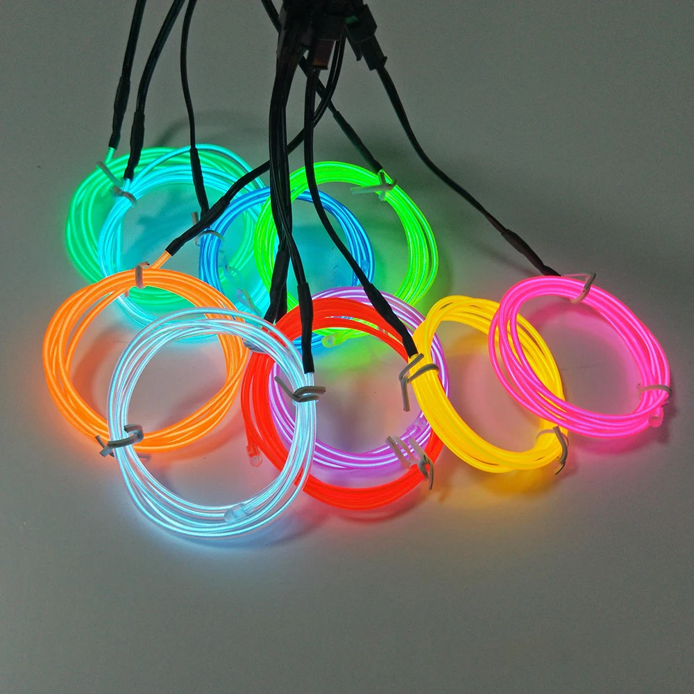 Luz de néon flexível 3v aa controlador fulgor el fio corda tubo de fita ...