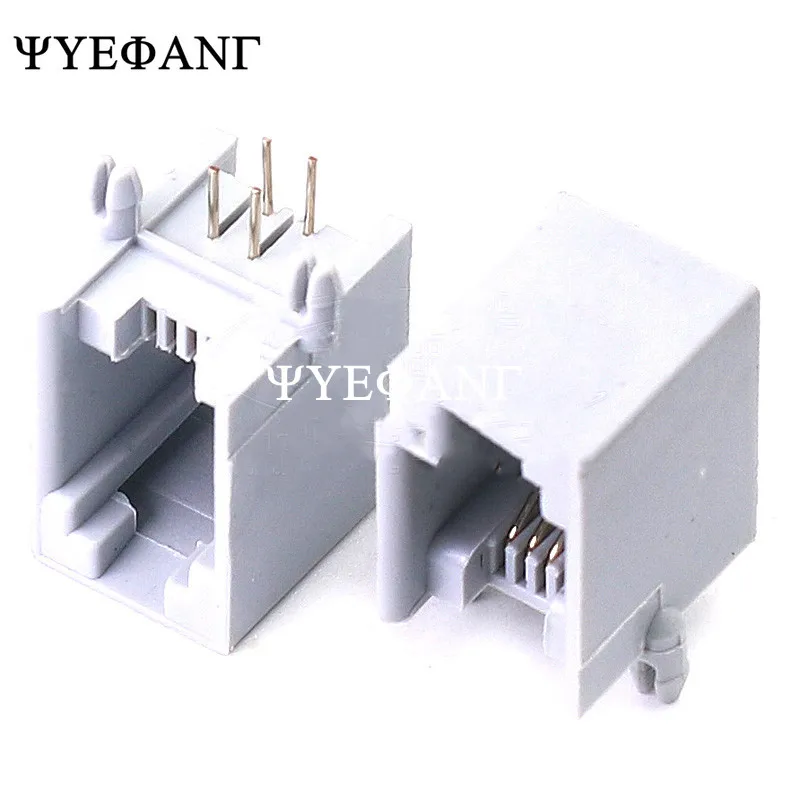 10 pçs/lote RJ11 4P4C Soquete Conector de interface de Rede Cinza 4P ...