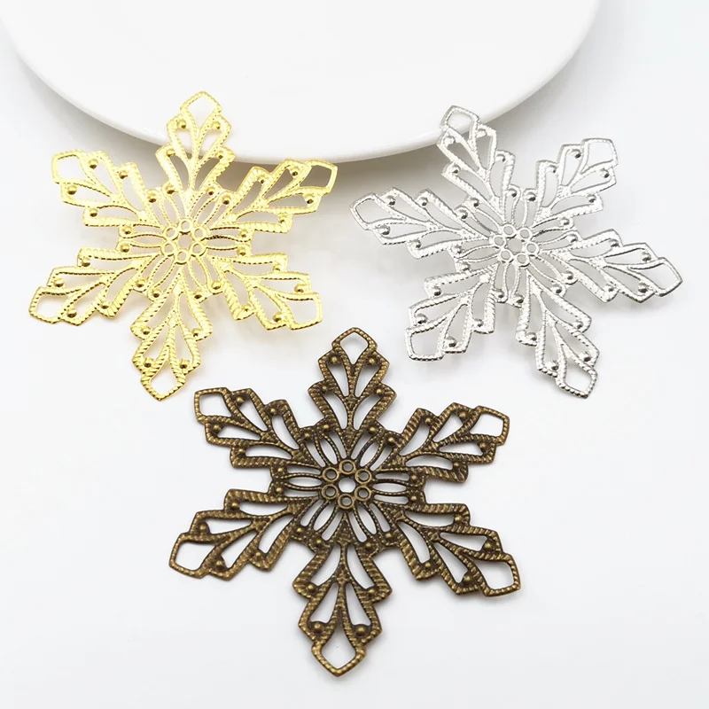 10 PCS 68mm 3 Colors Metal Filigree Big Snowflake Flower Slice Charms ...