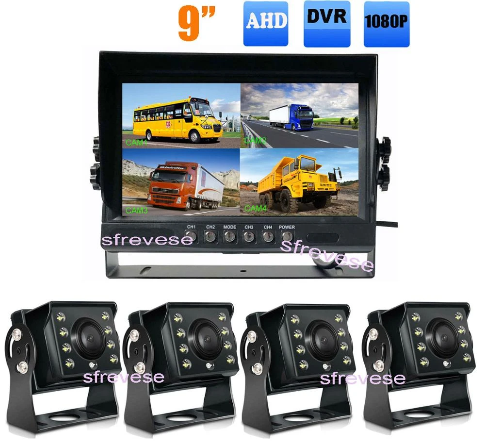 9" Ahd Ips 4ch Quad Split Car Rear View Dvr Monitor + 4x Ahd 1080p 4pin ...