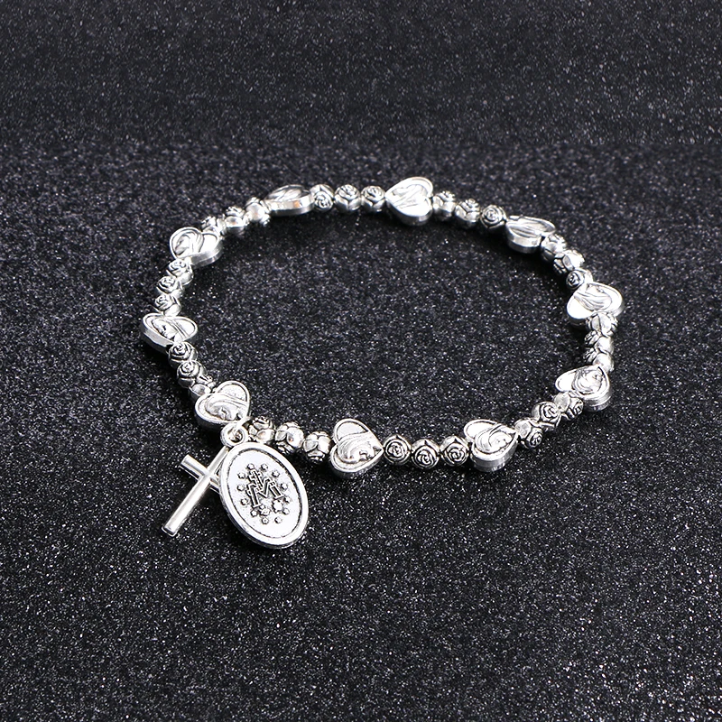 KOMi Religious Catholic Metal Sliver Beaded Bracelets Men Women ...