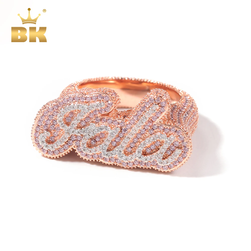 THE BLING KING Personalize Script Bubble Letter Ring Full Iced Out ...
