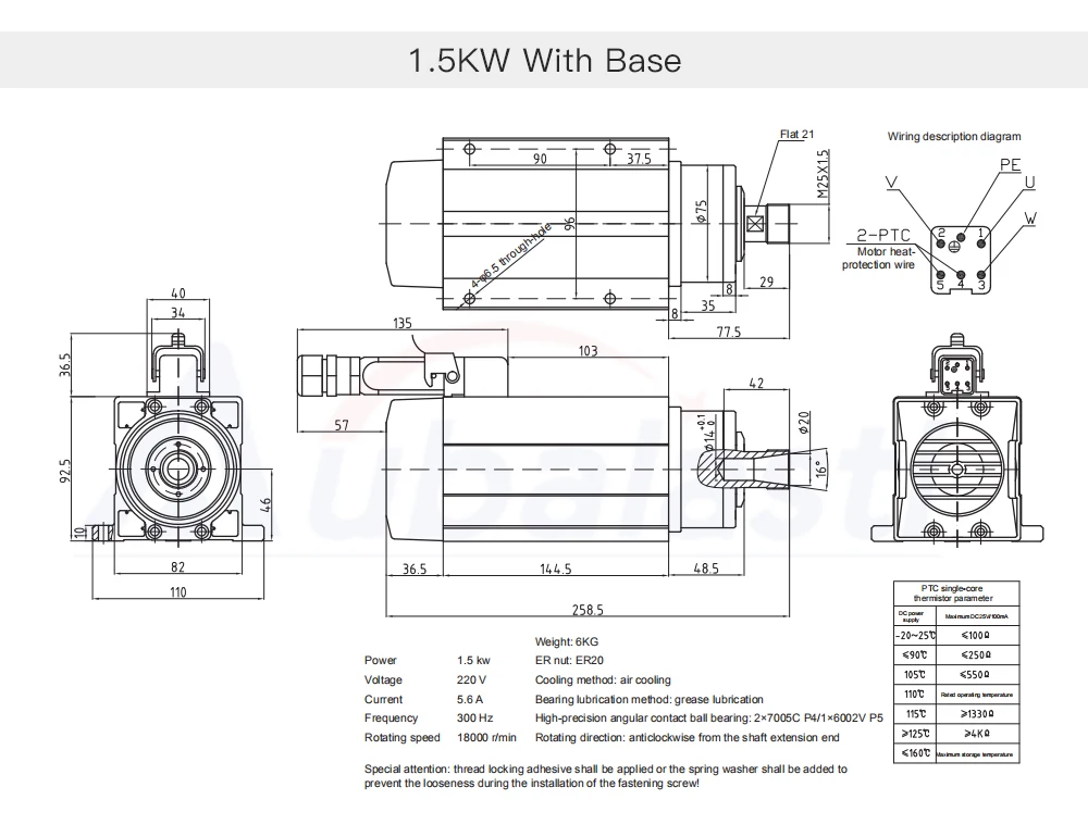 HQD CNC Spindle 1.5kw 2.2kw 3kw Air Cooled Spindle Motor 220V 380V ER ...